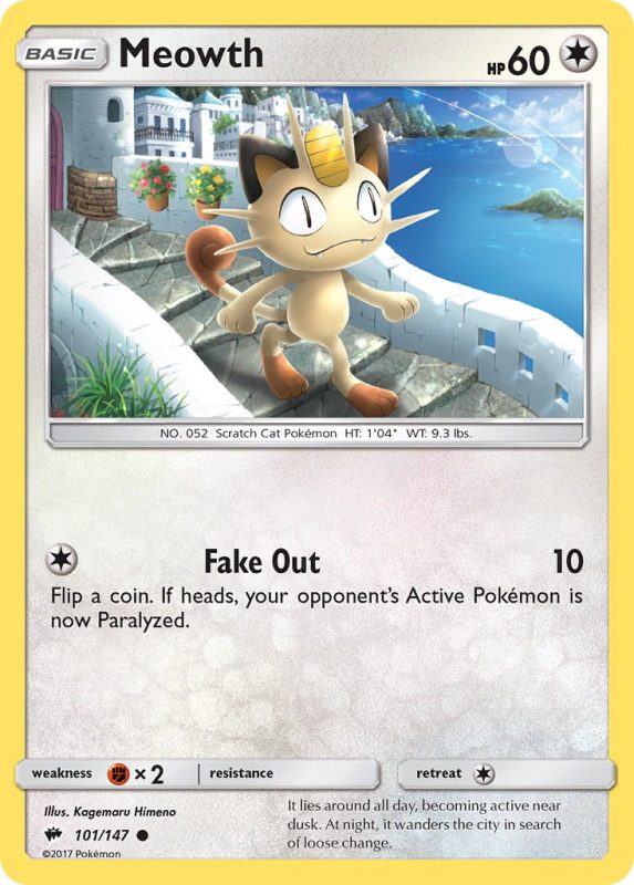 Check de actuele waarde van je Meowth 101/147 kaart uit de Burning Shadows set.