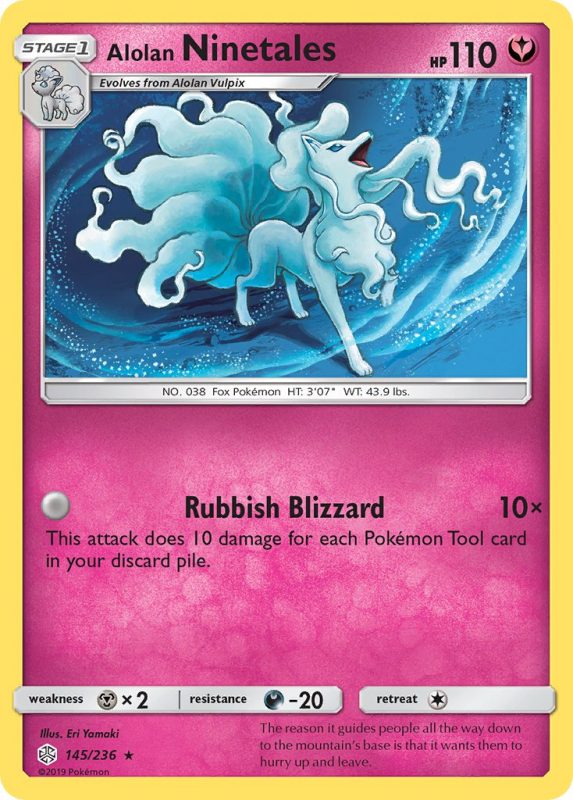 Check de actuele waarde van je Alolan Ninetales 145/236 kaart uit de Cosmic Eclipse set.