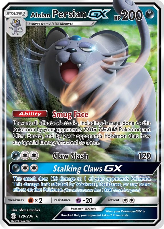 Check de actuele waarde van je Alolan Persian-GX 129/236 kaart uit de Cosmic Eclipse set.