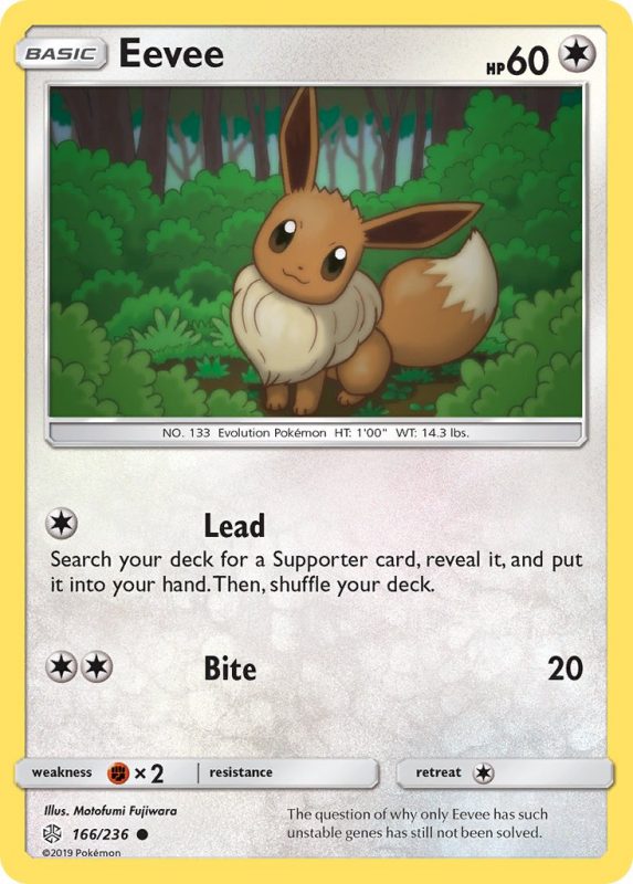 Check de actuele waarde van je Eevee 166/236 kaart uit de Cosmic Eclipse set.