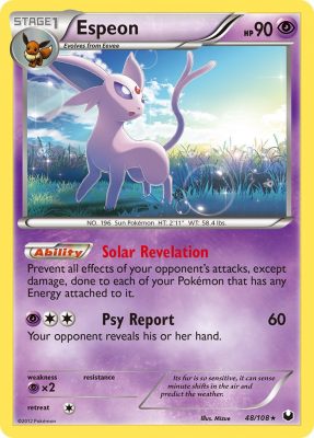 Check de actuele waarde van je Espeon 48/108 kaart uit de Dark Explorers set.