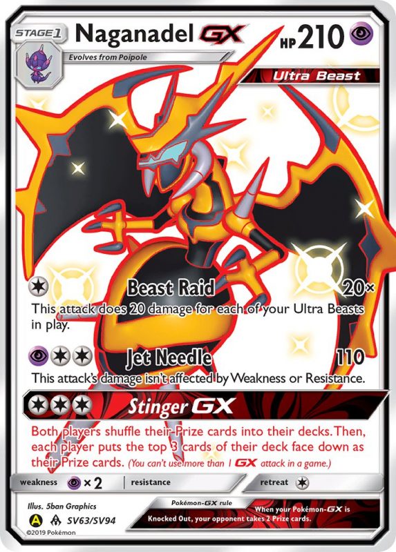 Check de actuele waarde van je Naganadel-GX SV63/SV94 kaart uit de Forbidden Light set.