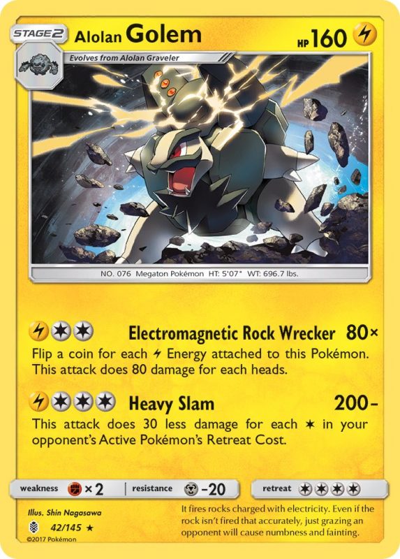 Check de actuele waarde van je Alolan Golem 42/145 kaart uit de Guardians Rising set.