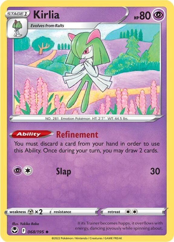 Bekijk de waarde van de Kirlia 068/195 Pokemon kaart uit Silver Tempest op Pokemonkaart.nl