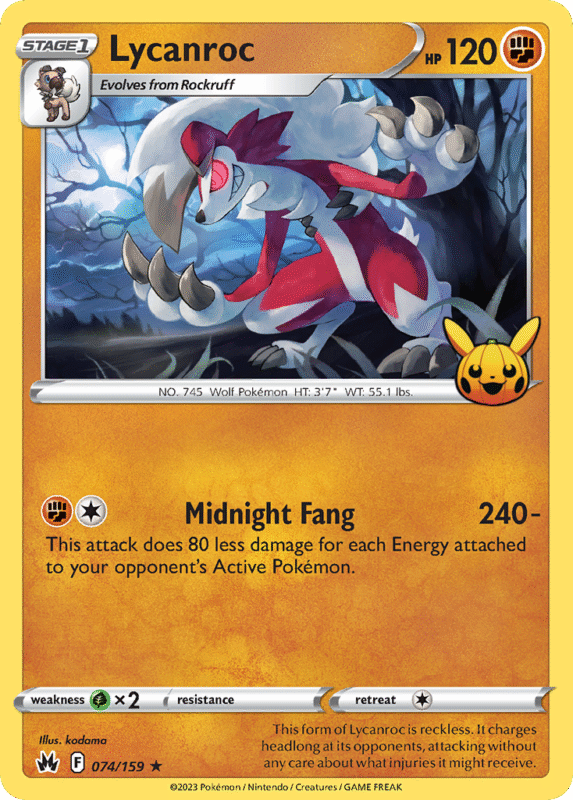 Wat is Lycanroc 074/159 uit Trick or Trade 2023 waard? - Pokemonkaart.nl