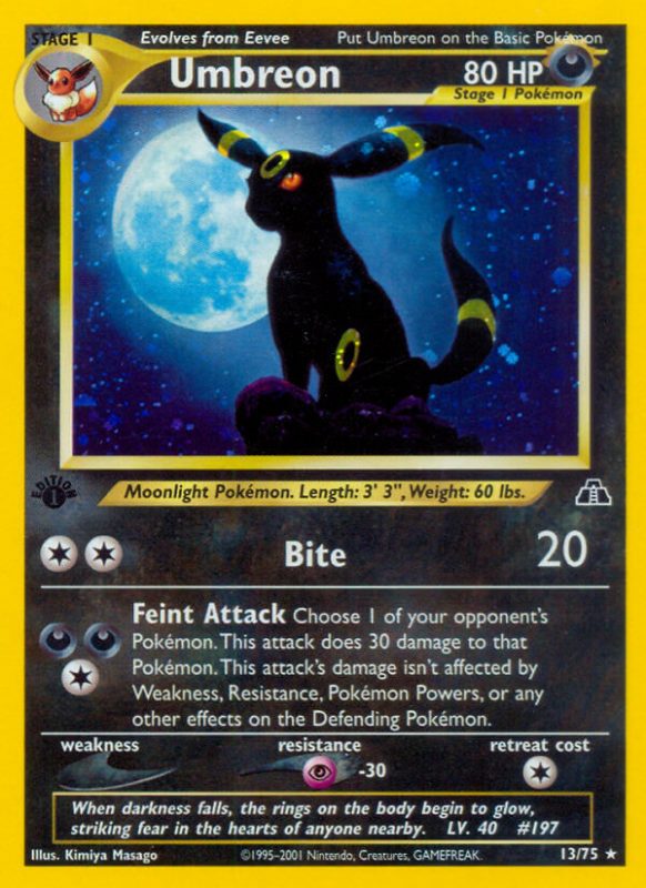 Check de actuele waarde van je Umbreon 13/75 kaart uit de Neo Discovery set.