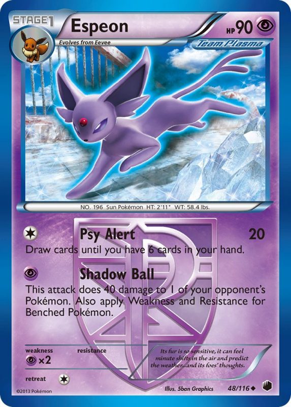 Check de actuele waarde van je Espeon 48/116 kaart uit de Plasma Freeze set.