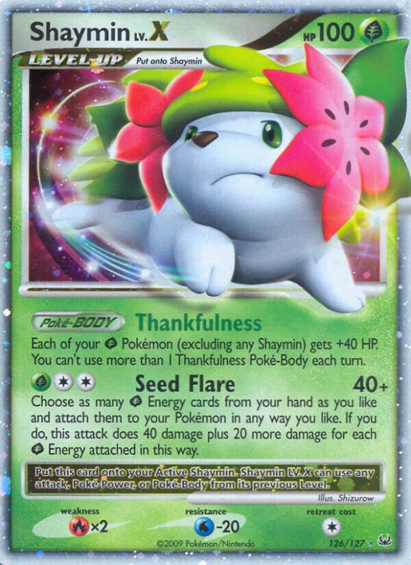 Check de actuele waarde van je Shaymin LV.X 126/127 kaart uit de Platinum set.