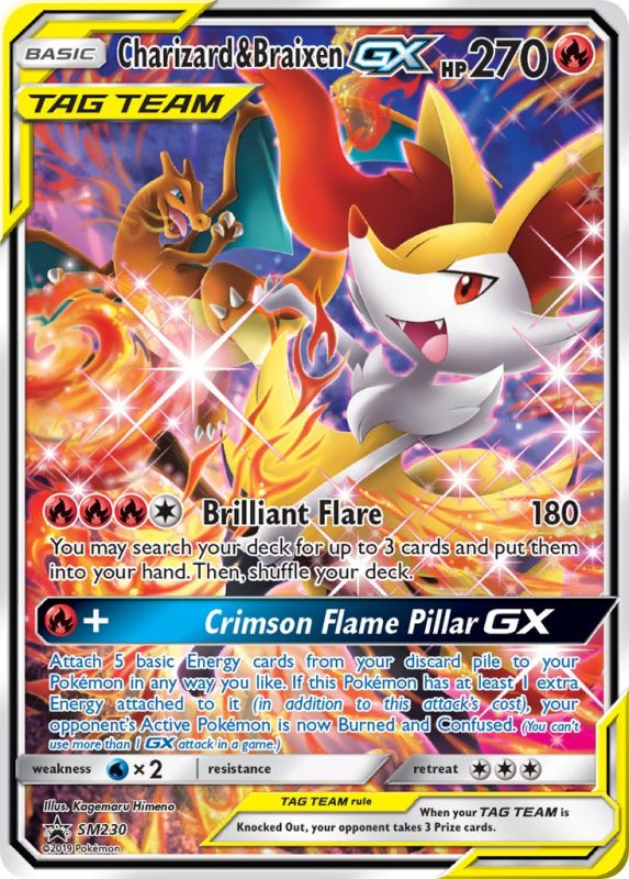 Check de actuele waarde van je Charizard & Braixen-GX SM230 kaart uit de Sun Moon Promos set.