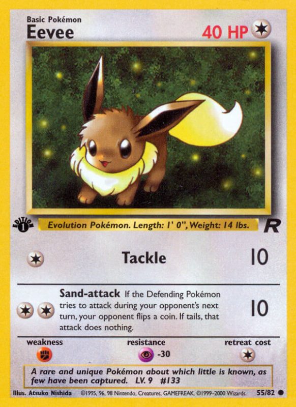 Check de actuele waarde van je Eevee 55/82 kaart uit de Team Rocket set.
