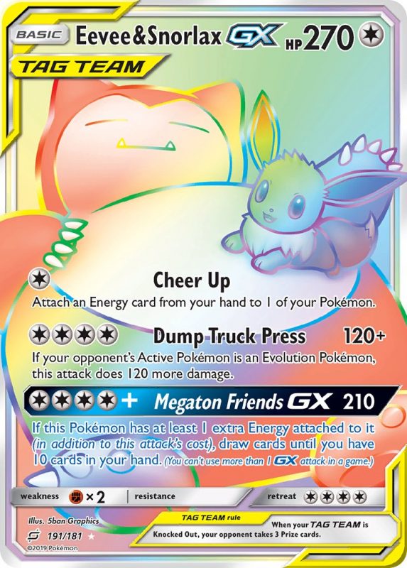 Check de actuele waarde van je Eevee & Snorlax-GX 191/181 kaart uit de Team Up set.