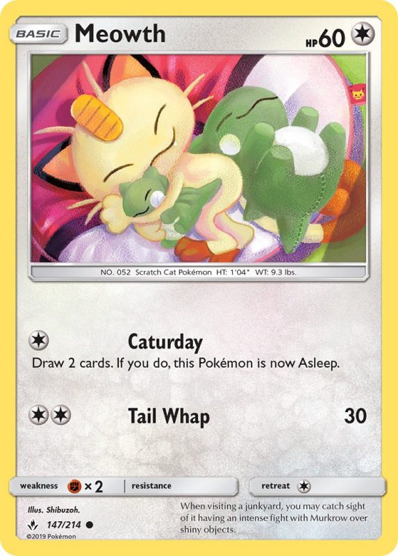 Check de actuele waarde van je Meowth 147/214 kaart uit de Unbroken Bonds set.