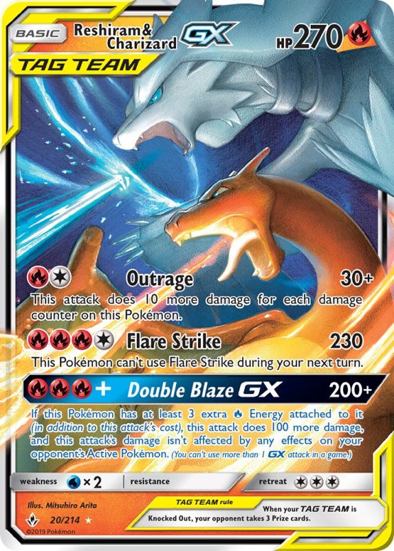 Check de actuele waarde van je Reshiram & Charizard-GX 20/214 kaart uit de Unbroken Bonds set.