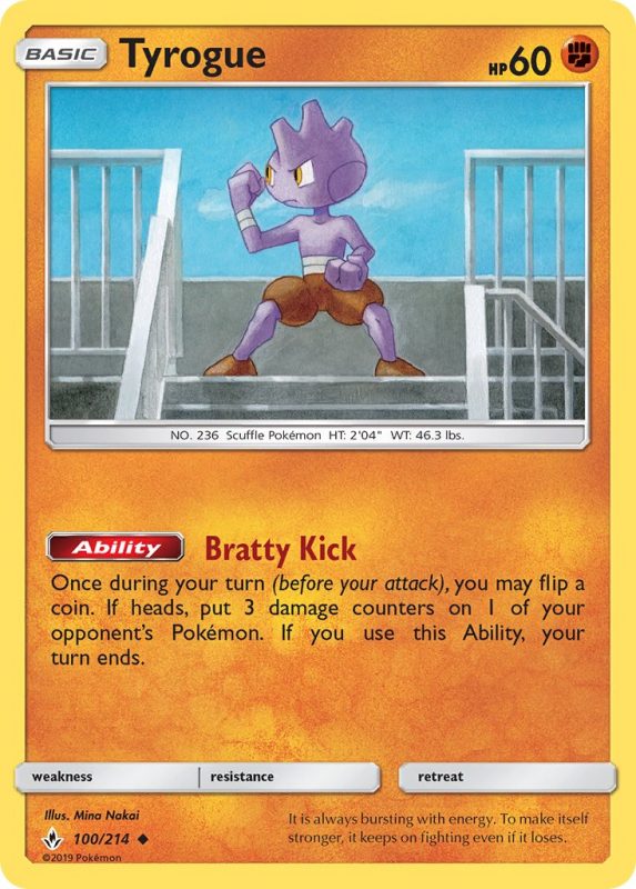 Check de actuele waarde van je Tyrogue 100/214 kaart uit de Unbroken Bonds set.