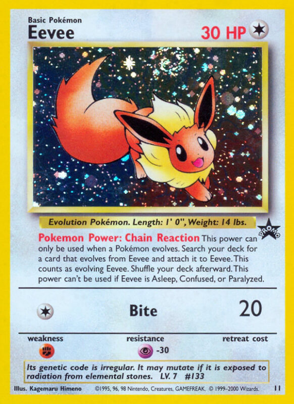 Check de actuele waarde van je Eevee 11 kaart uit de Wizards Black Star Promos set.