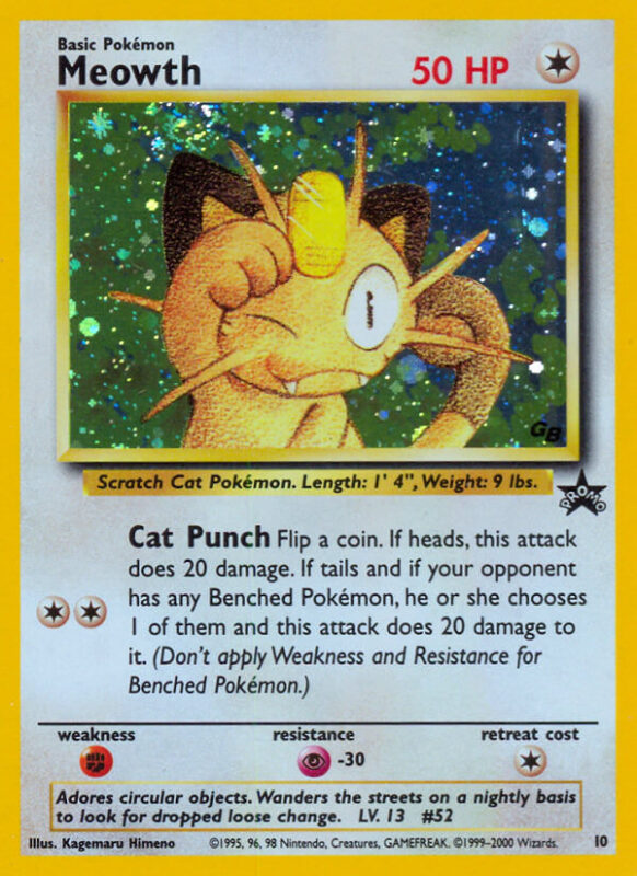 Check de actuele waarde van je Meowth 10 kaart uit de Wizards Black Star Promos set.