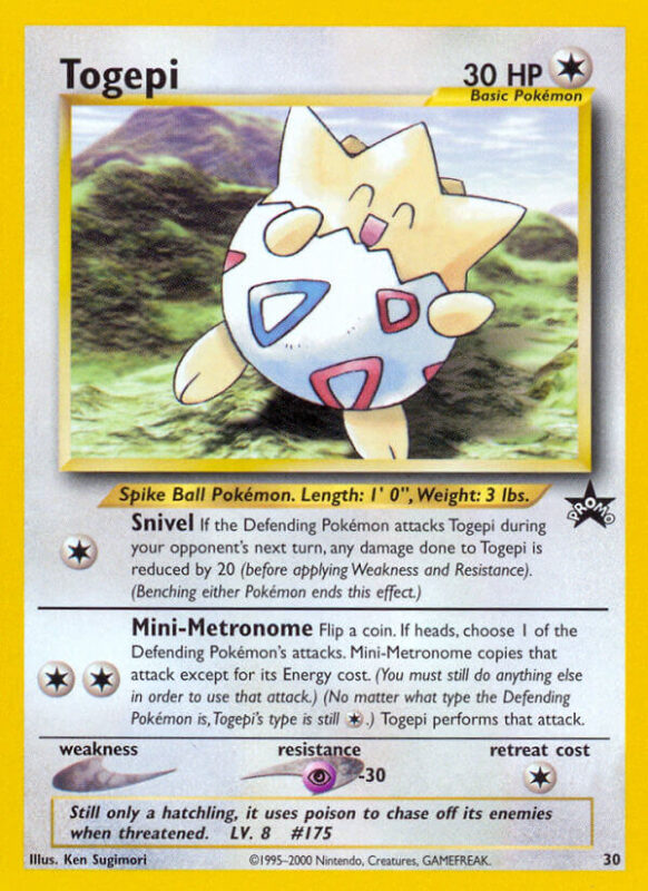 Check de actuele waarde van je Togepi 30 kaart uit de Wizards Black Star Promos set.