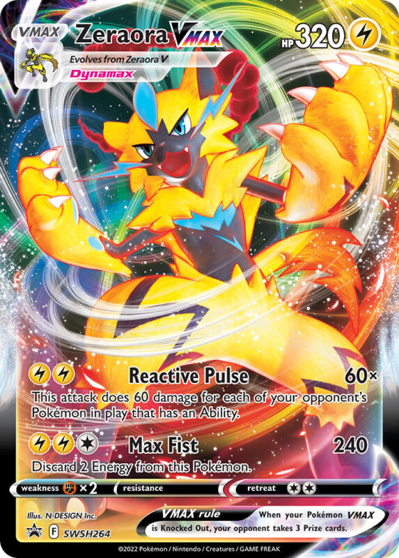 Bekijk de waarde van je Zeraora VMAX SWSH264 Pokemon promo kaart
