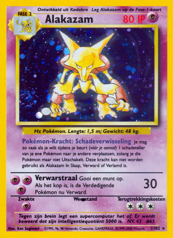 Wat is Alakazam 1/102 uit Base Set NL waard? - Pokemonkaart.nl