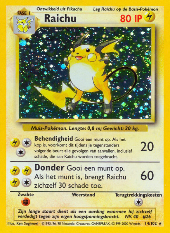 Wat is Raichu 14/102 uit Base Set NL waard? - Pokemonkaart.nl