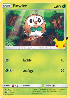 Check de actuele waarde van je Rowlet 7/25 kaart uit de McDonald’s Collection 2021 set.